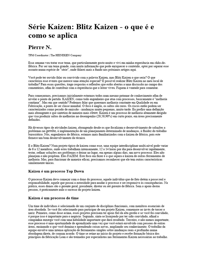 Blitz Kaizen: Melhoria Rápida e Eficaz | PDF | Autoajuda