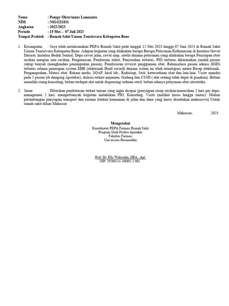 Format Kesimpulan RS Prof Elly-1 | PDF