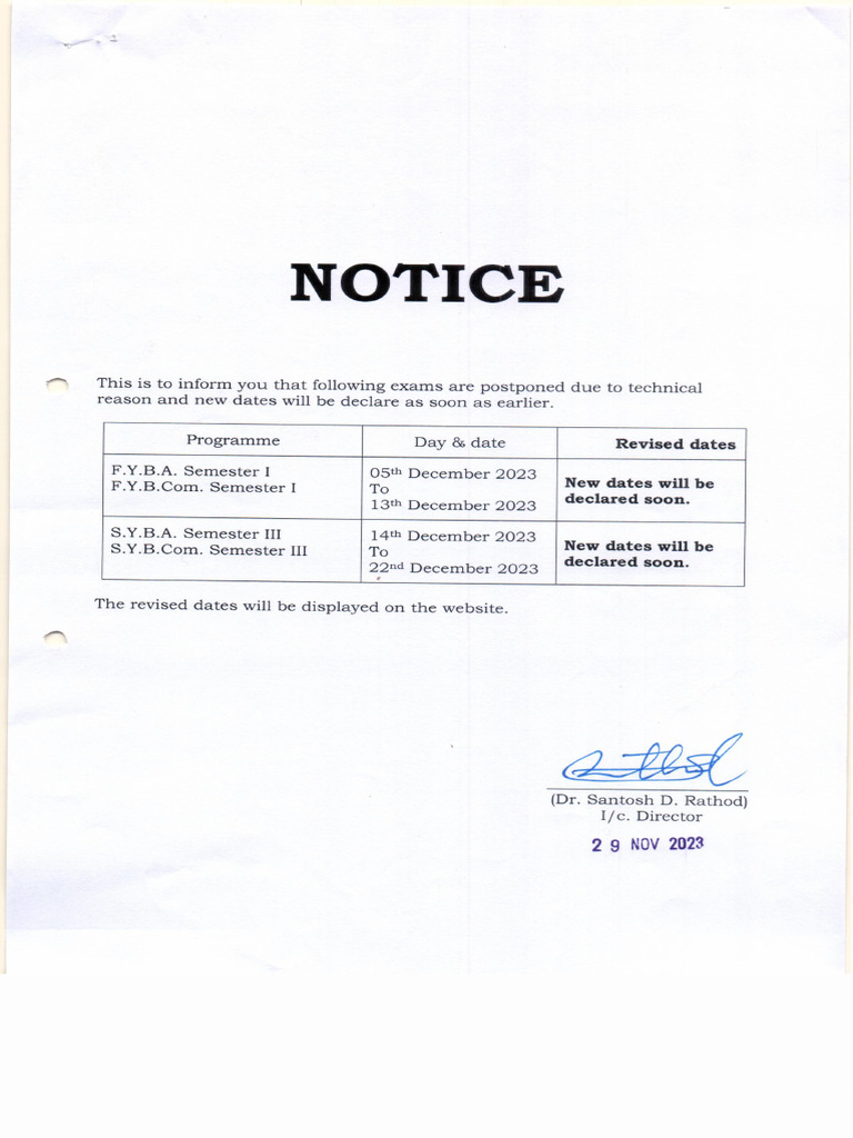 Exam Are Postponed Notice | PDF