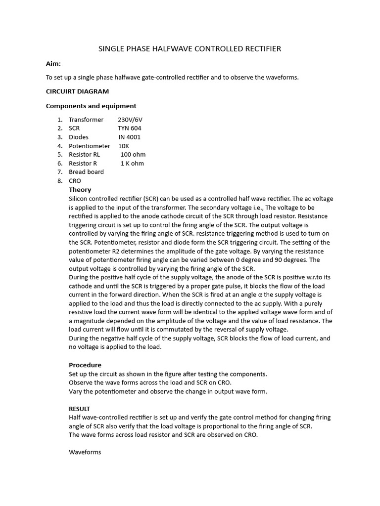 Single Phase Halfwave Controlled Rectifier | PDF | Rectifier | Electrical Engineering