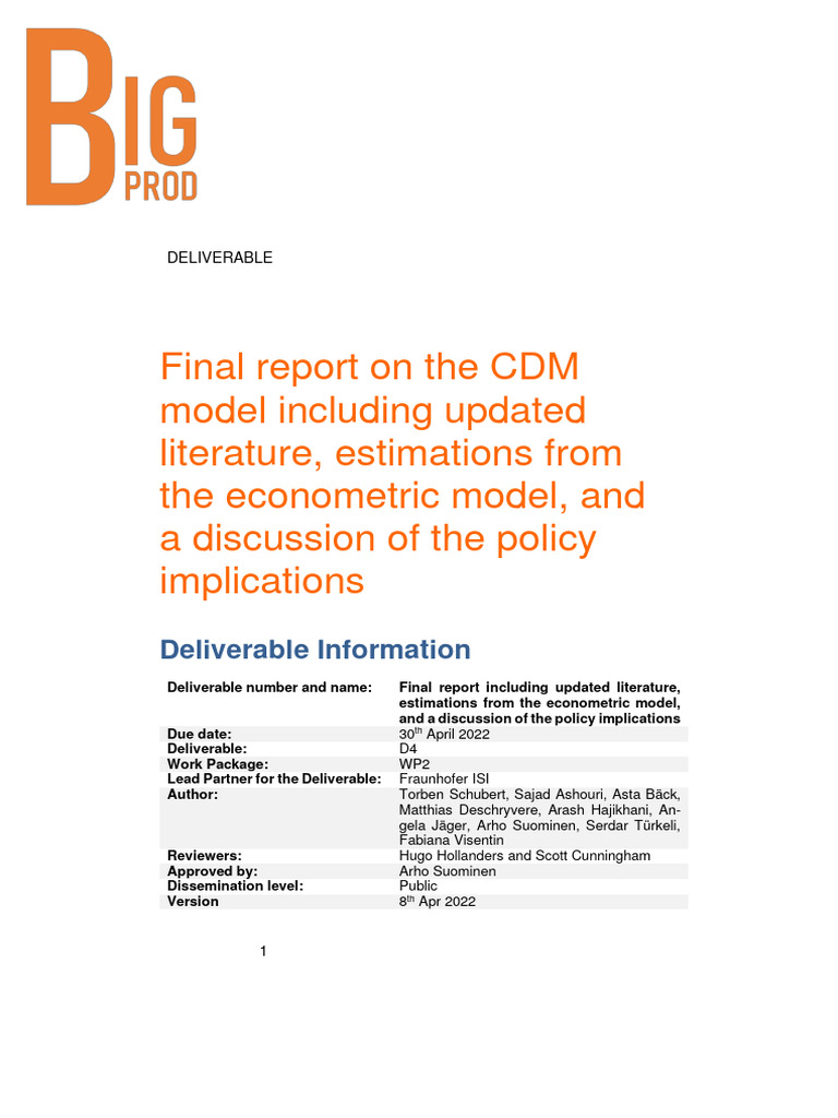 D4 - Final Report On The CDM Model Including Updated Literature - Final ...