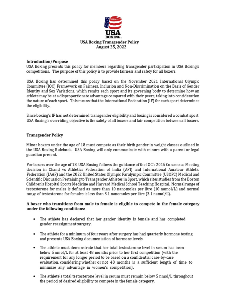 USA Boxing Transgender Policy | PDF | Transgender | LGBTQIA+ Studies