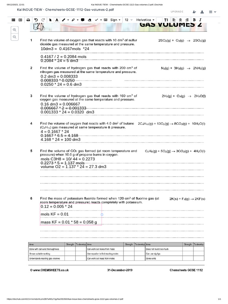 GCSE Gas Volumes Chemsheets 1112 | PDF