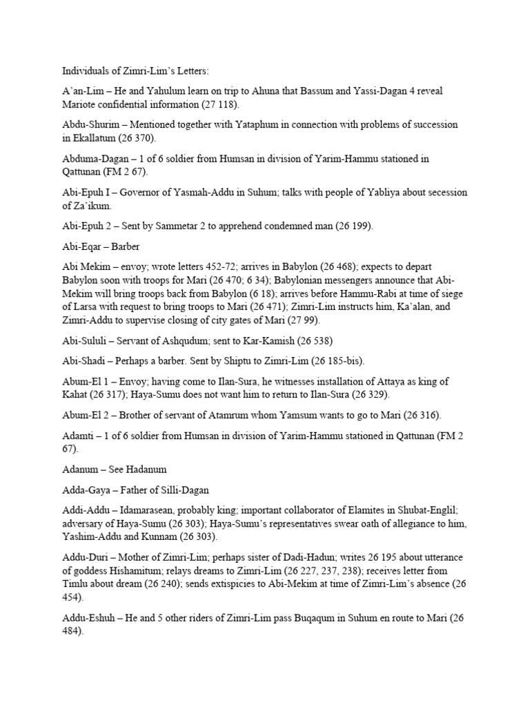 Individuals of Zimri-Lim's Letters | PDF