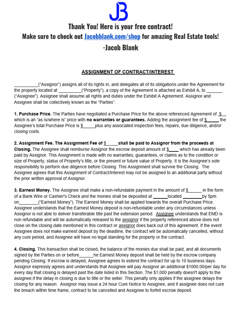 Free Assignment Contract | PDF | Assignment (Law) | Contract Law