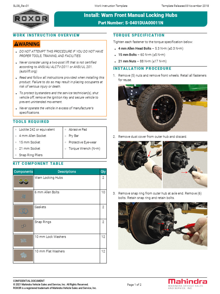 Warn Manual Locking Hubs | PDF