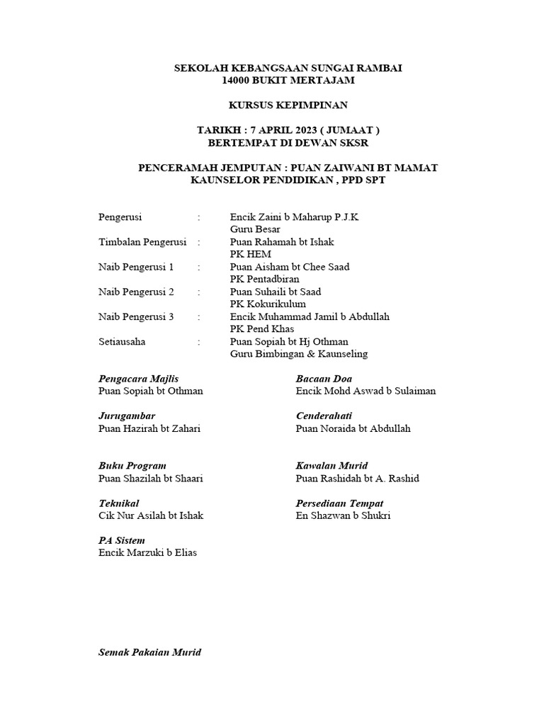 Kursus Kepimpinan 2023 | PDF