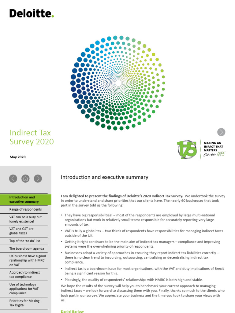 Deloitte Uk Deloitte Indirect Tax Survey 2020 | PDF | Value Added Tax ...