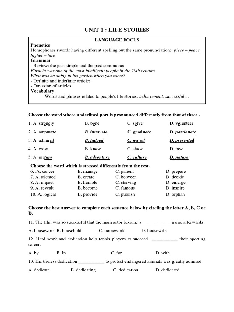 Unit 1 Life Stories | PDF