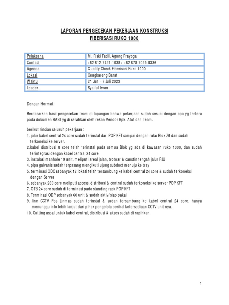 Laporan Hasil Pengecekan QC | PDF