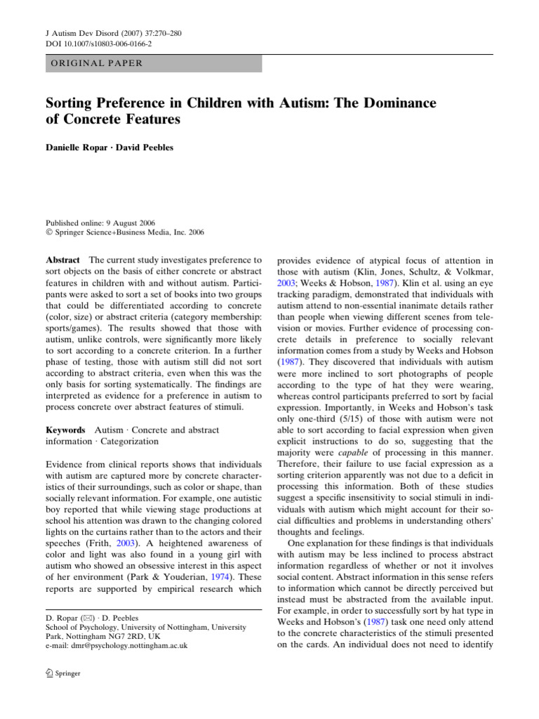 Sorting Preference in Children With Autism | PDF
