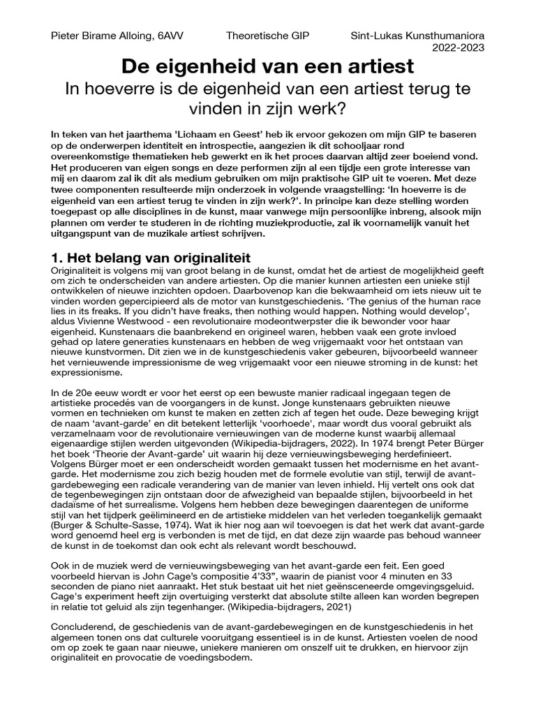 Eigenheid Van Een Artiest | PDF