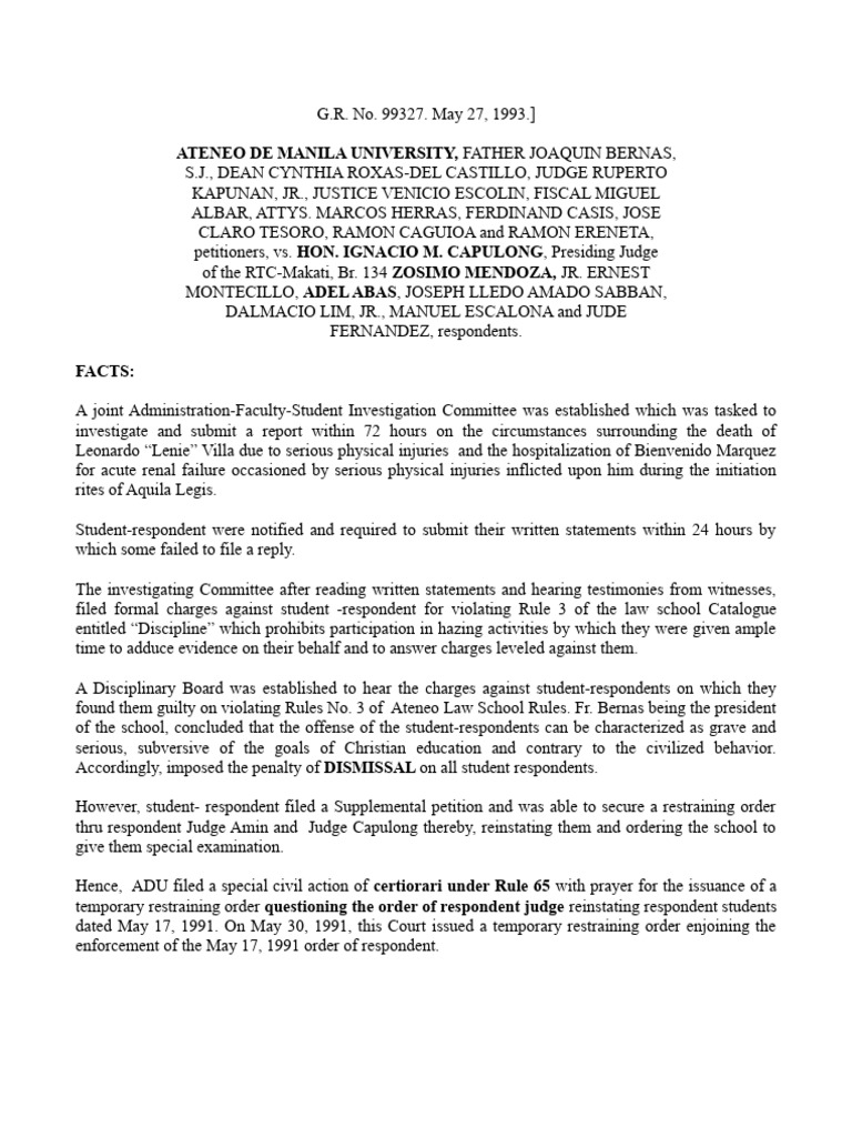 ADU Vs Capulong Case12 | PDF | Restraining Order | Justice