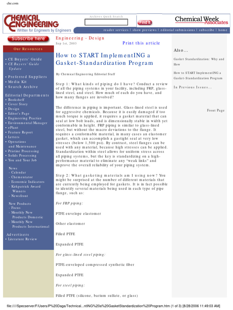 How To Start Implementing Gasket Standardization Program | PDF