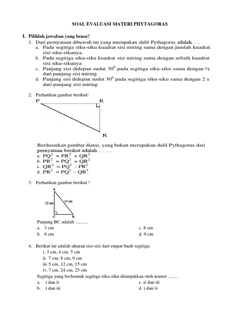 Soal Evaluasi Materi Phytagoras | PDF | Griya & Taman