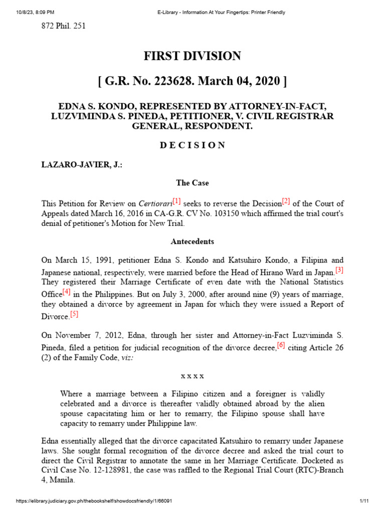 G.R. No. 223628 Edna S. Kondo Vs Civil Registrar General | PDF ...