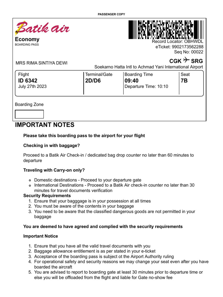 Mrs Rima Sintiya Dewi - Batik Air | PDF