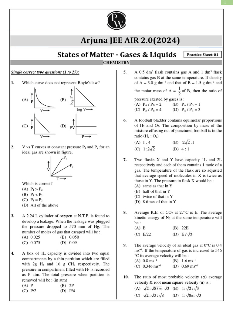 States of Matter Practice Sheet | PDF