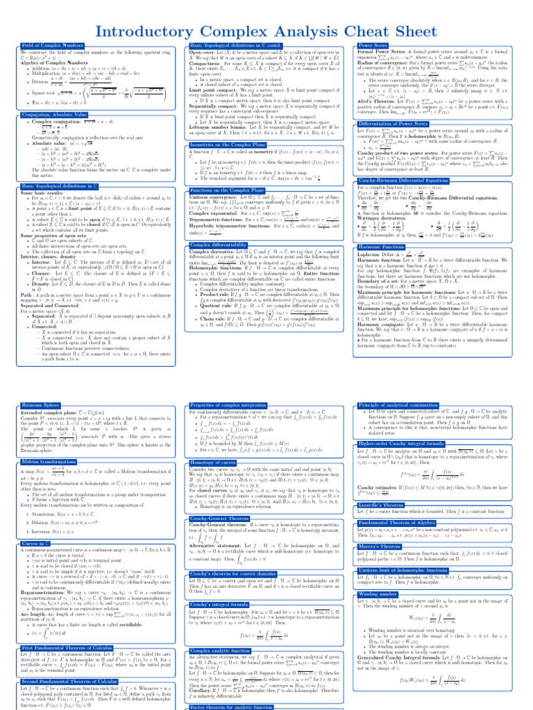 Complex Analysis Cheat Sheet | PDF