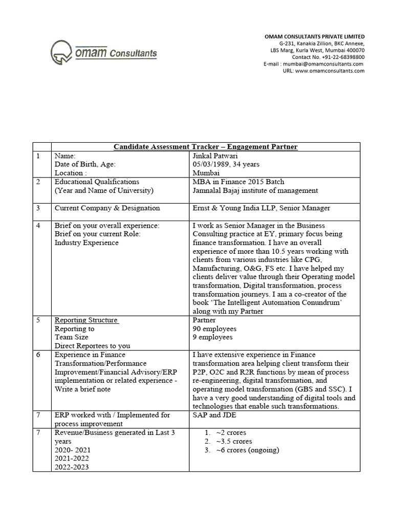 OMAM - Assessment Sheet - Engagement Partner | PDF | Business | Service ...