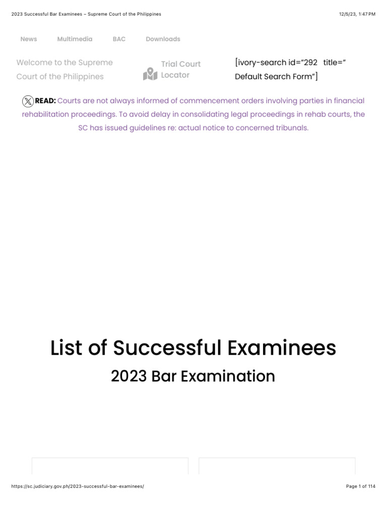 List of Successful Examinees: 2023 Bar Examination | PDF | National ...
