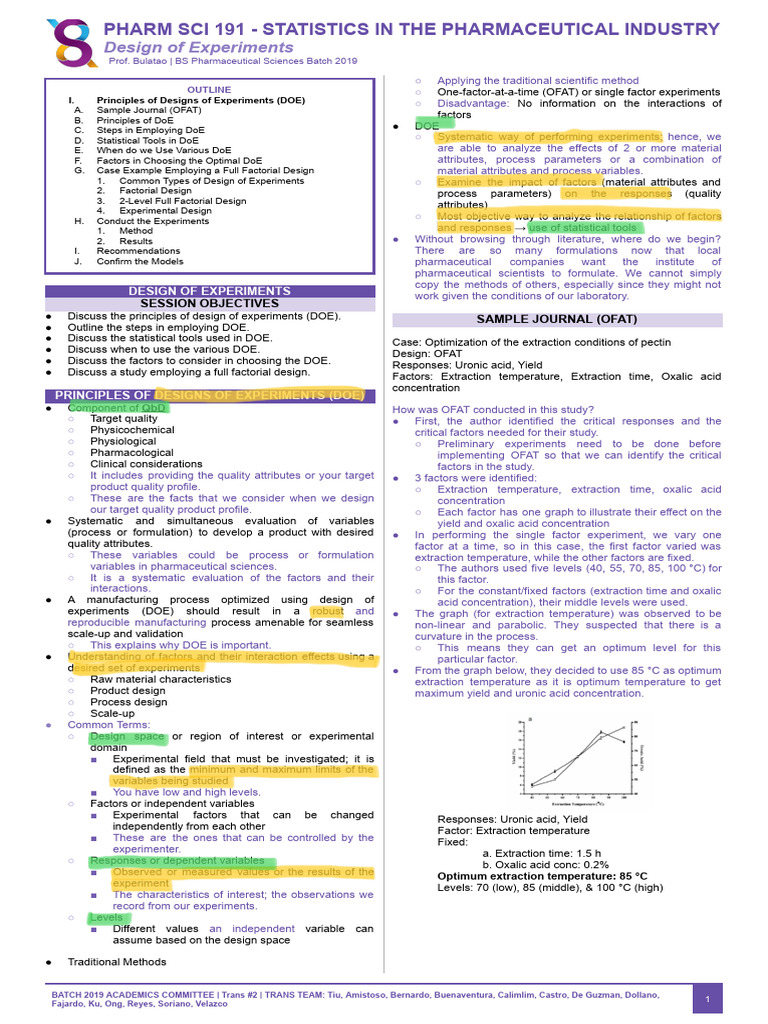 (2023.09.09) Pharm Sci 191 Lec - Trans 03 | PDF | Design Of Experiments ...