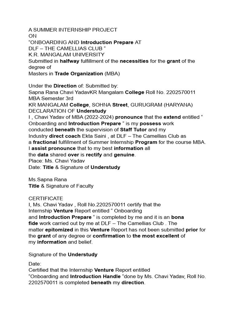 A Summer Internship Project | PDF