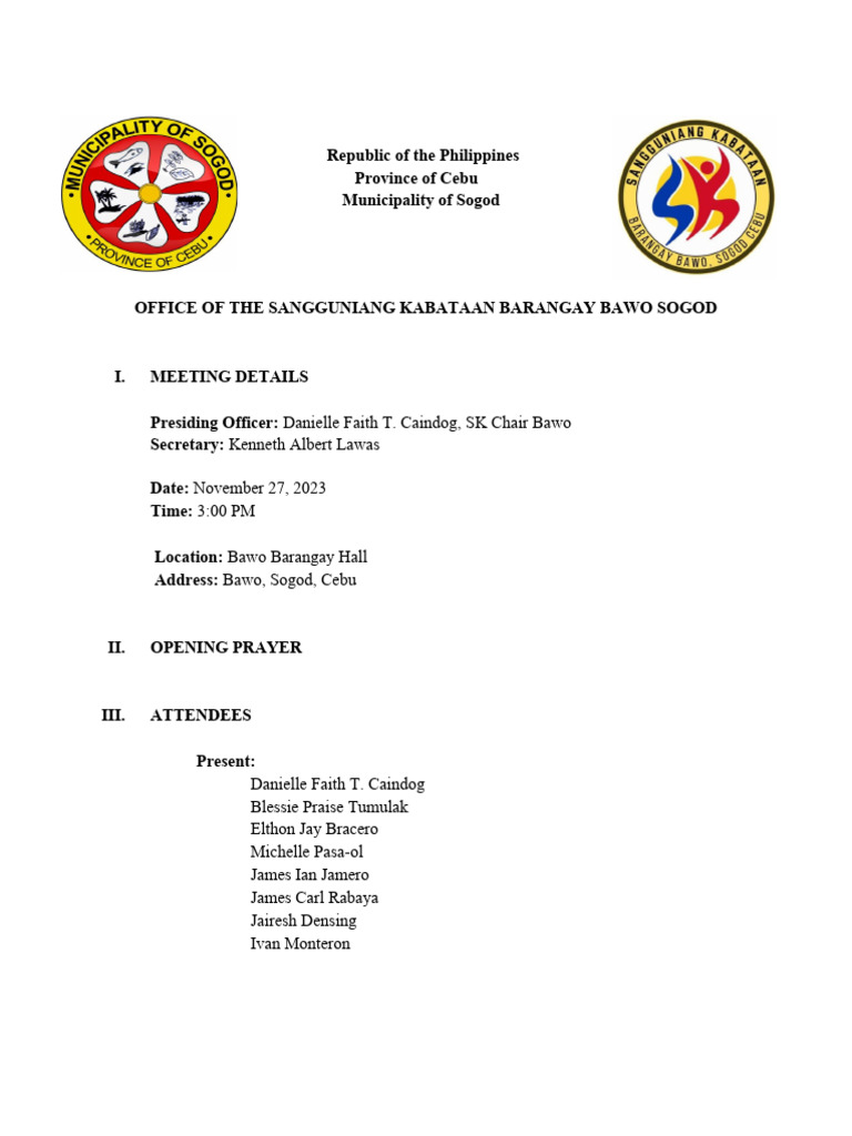 SK Bawo Minutes First Session | PDF | Government