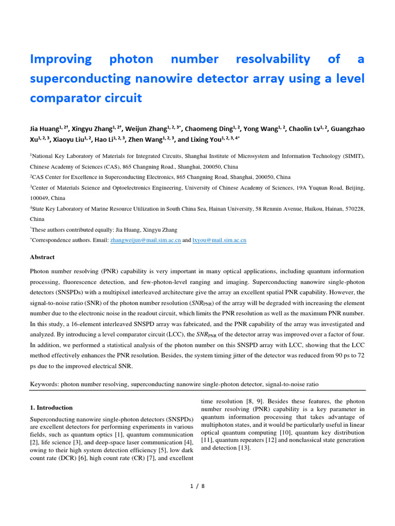 Improving Photon Number Resolvability of A Superconducting Nanowire Detector Array Using A Level ...