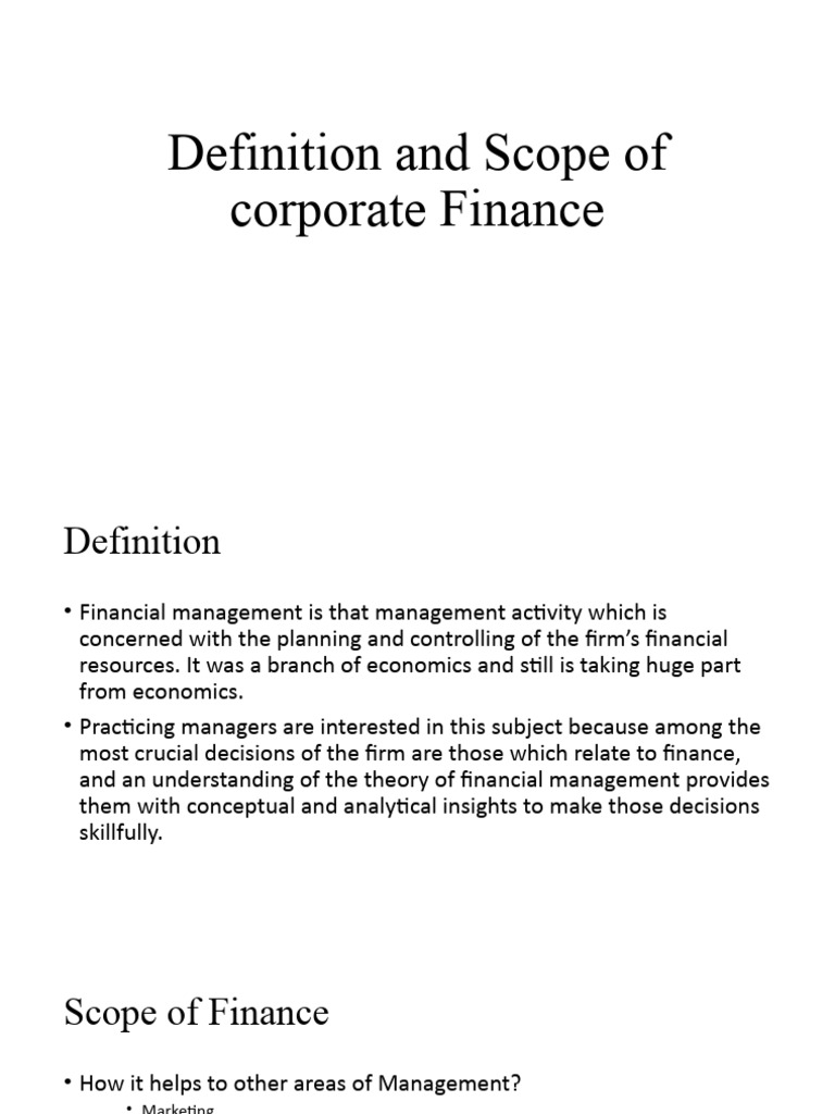 Definition and Scope of Corporate Finance | PDF
