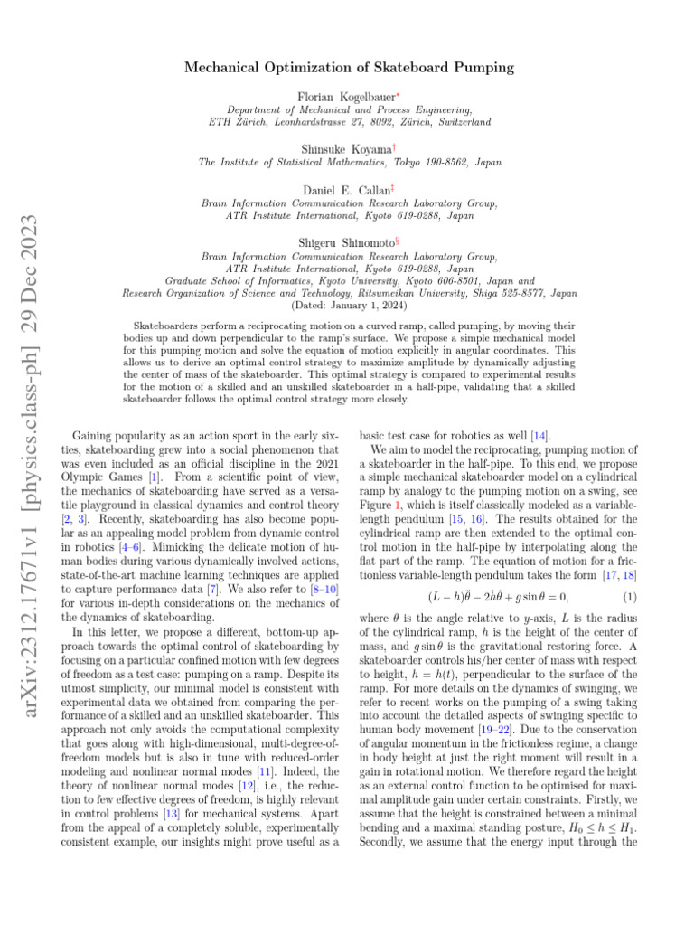 Mechanical Optimization of Skateboard Pumping | PDF
