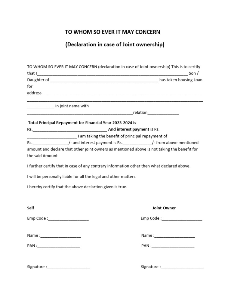Joint Housing Loan Declaration | PDF Joint Housing Loan Declaration | PDF