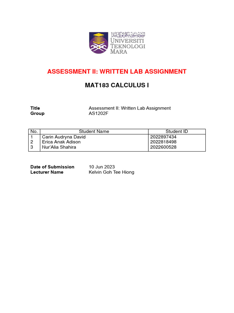 MAT183 ASSESSMENT 2 Corrected (Carin, Alia, Erica) | PDF