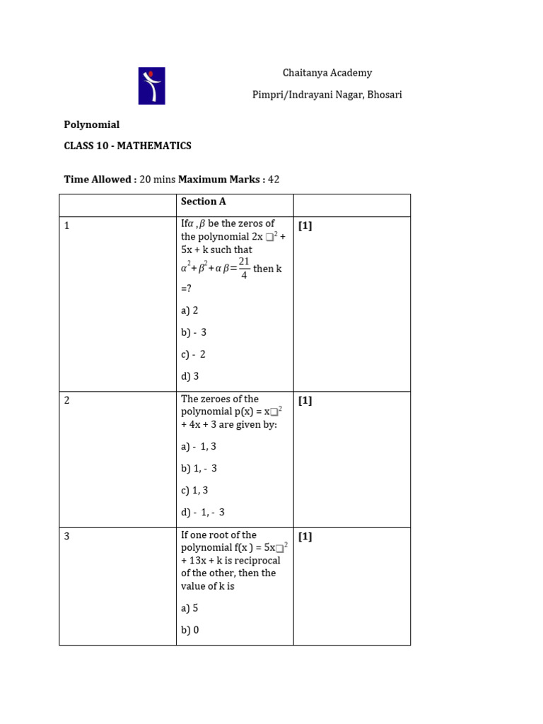 Testpaper 1149282 | PDF | Zero Of A Function | Abstract Algebra