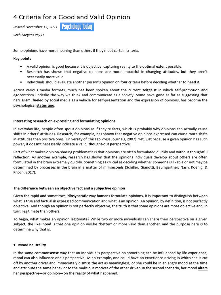 3 Article 4 Criteria For A Good and Valid Opinion | PDF | Mental Health ...