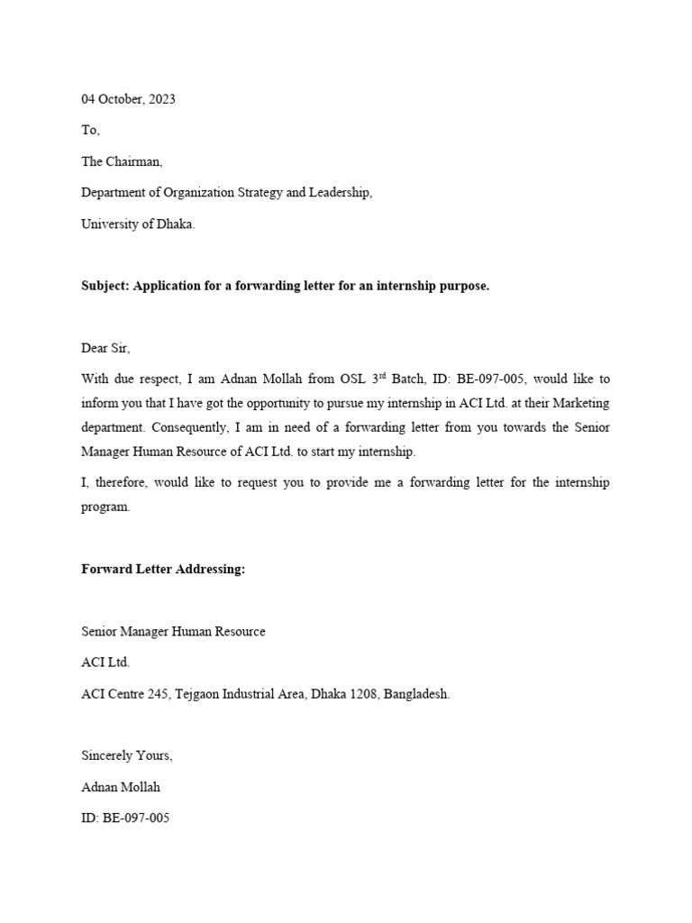 Application For Forwarding Letter | PDF | Business