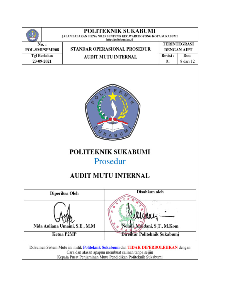 SOP SPMI 8 Audit Mutu Internal | PDF