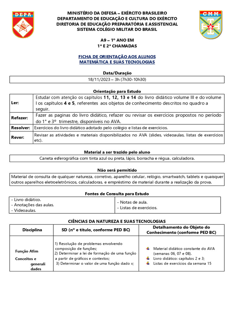 FOA A9 - Matemática - 1 E 2 Chamadas. | PDF