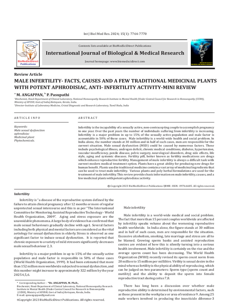 Male Infertility - Facts, Causes and A Few Traditional Medicinal Plants With Potent Aphrodisiac ...