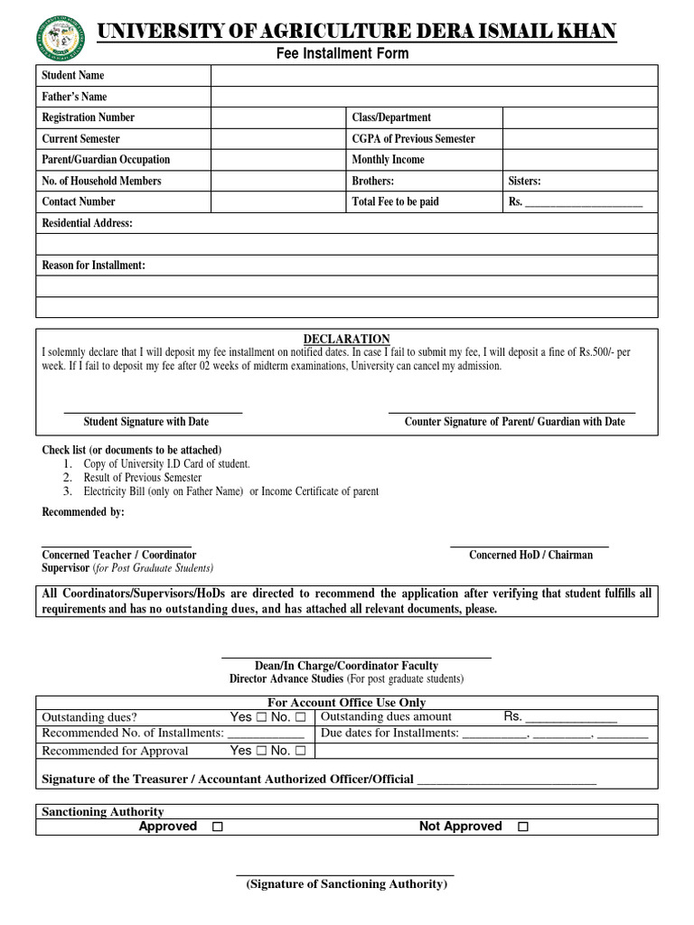 UAD Student Fee Installment Form | PDF