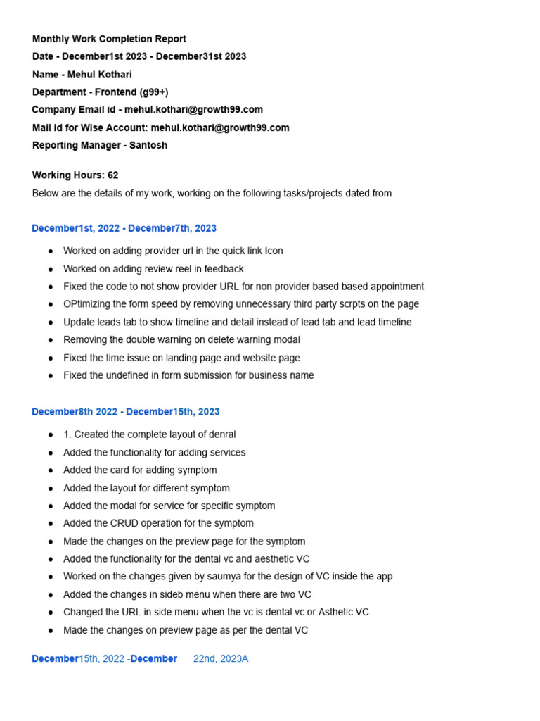 Mehul Work Report | PDF | Computing | Software