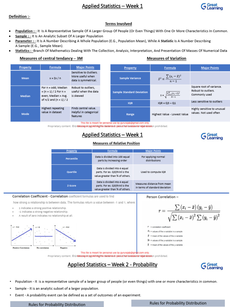 Applied Statistics Cheat Sheet | PDF
