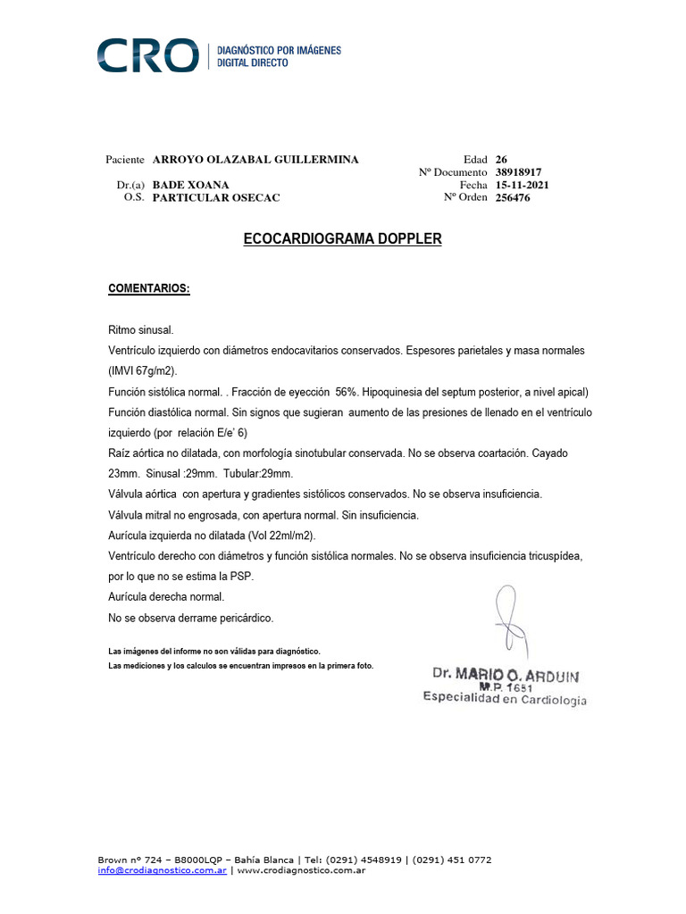 Informe de Ecocardiograma Normal | PDF