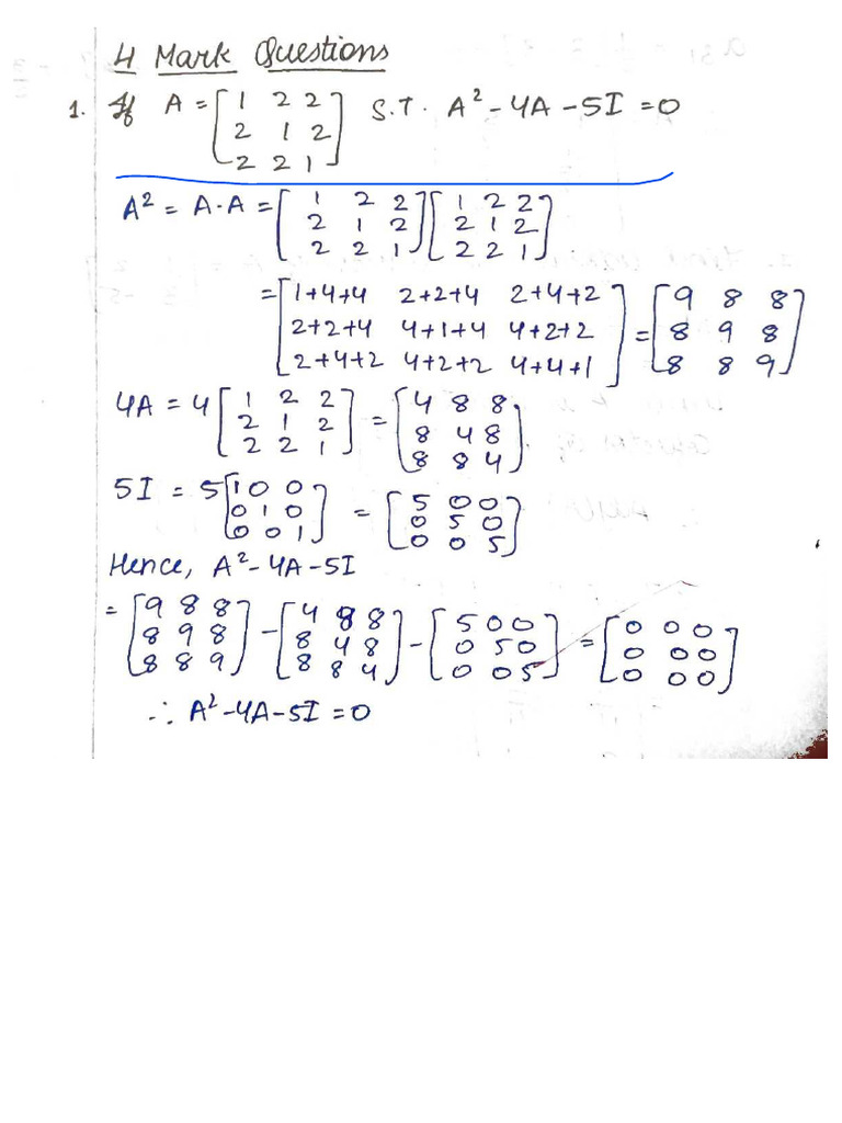 Matrices Revision 4 Marks | PDF