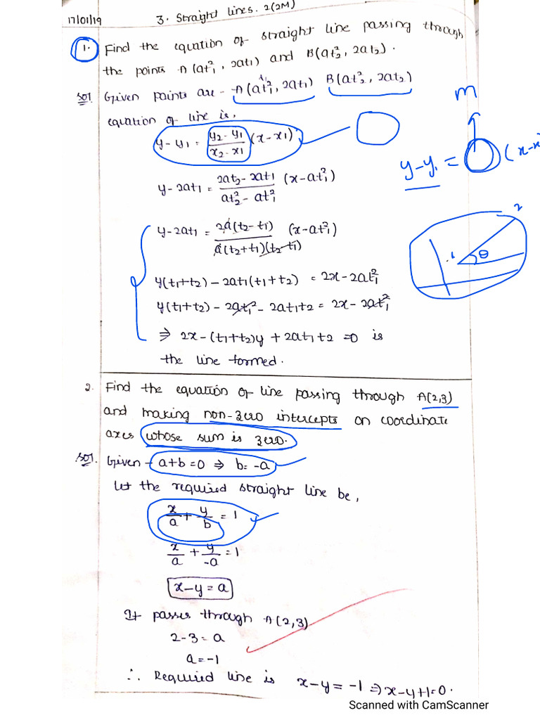 Straight Lines 2M Revision | PDF