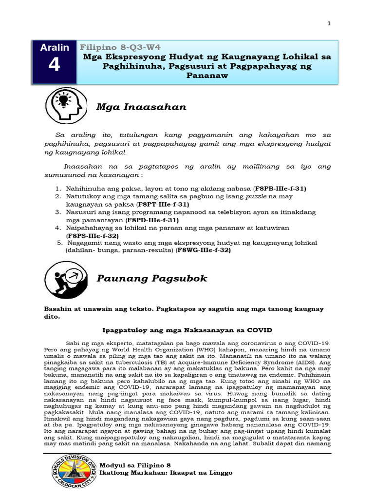 Filipino 8 Q3 Week 4 | PDF