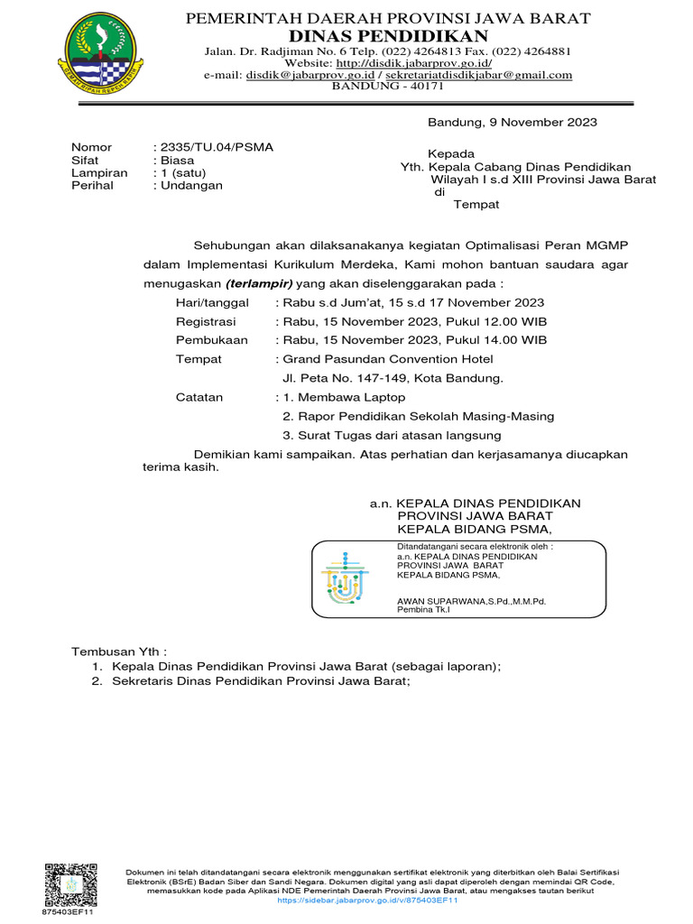 Undangan Kegiatan MGMP 2023 14112023 023127 Signed | PDF