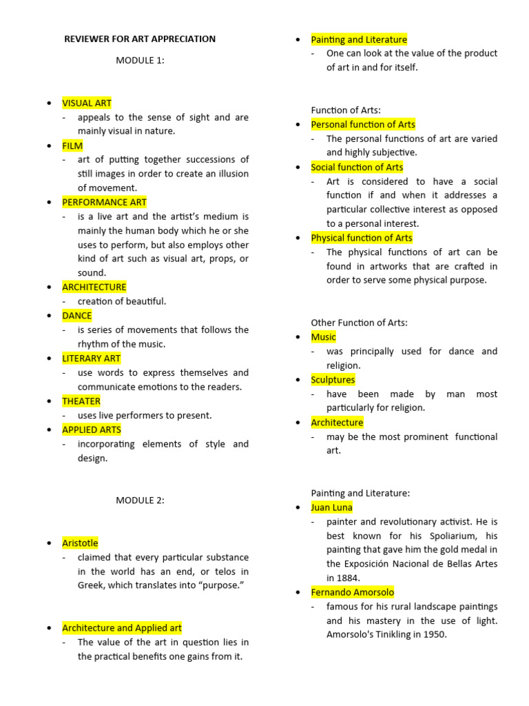 Reviewer For Art Appreciation | PDF | The Arts | Paintings