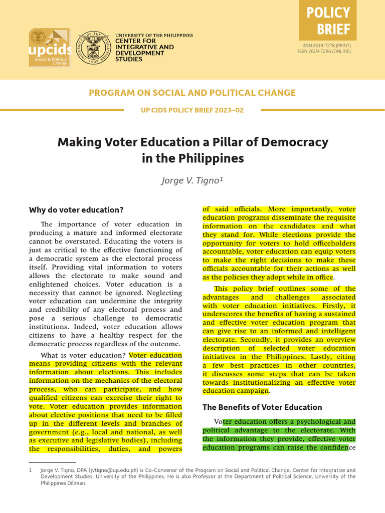 Voter Education as Democracy's Foundation | PDF | Elections | Voting
