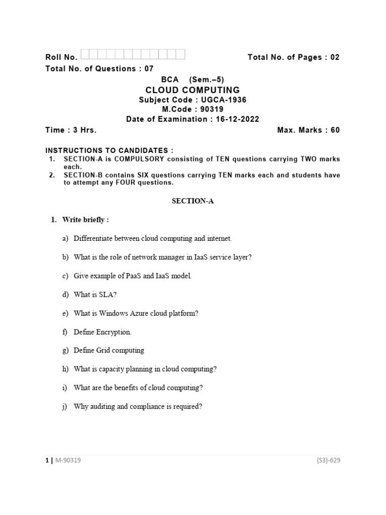 Bca 5 Sem Cloud Computing 90319 Dec 2022 | PDF | Computers Bca 5 Sem Cloud Computing 90319 Dec 2022 | PDF | Computers